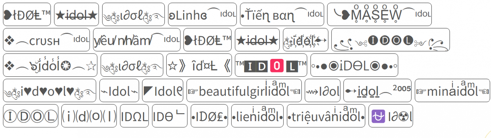 Tạo tên Kí tự đặc biệt IDOL ⁀ᶦᵈᵒᶫ đẹp nhất 2024